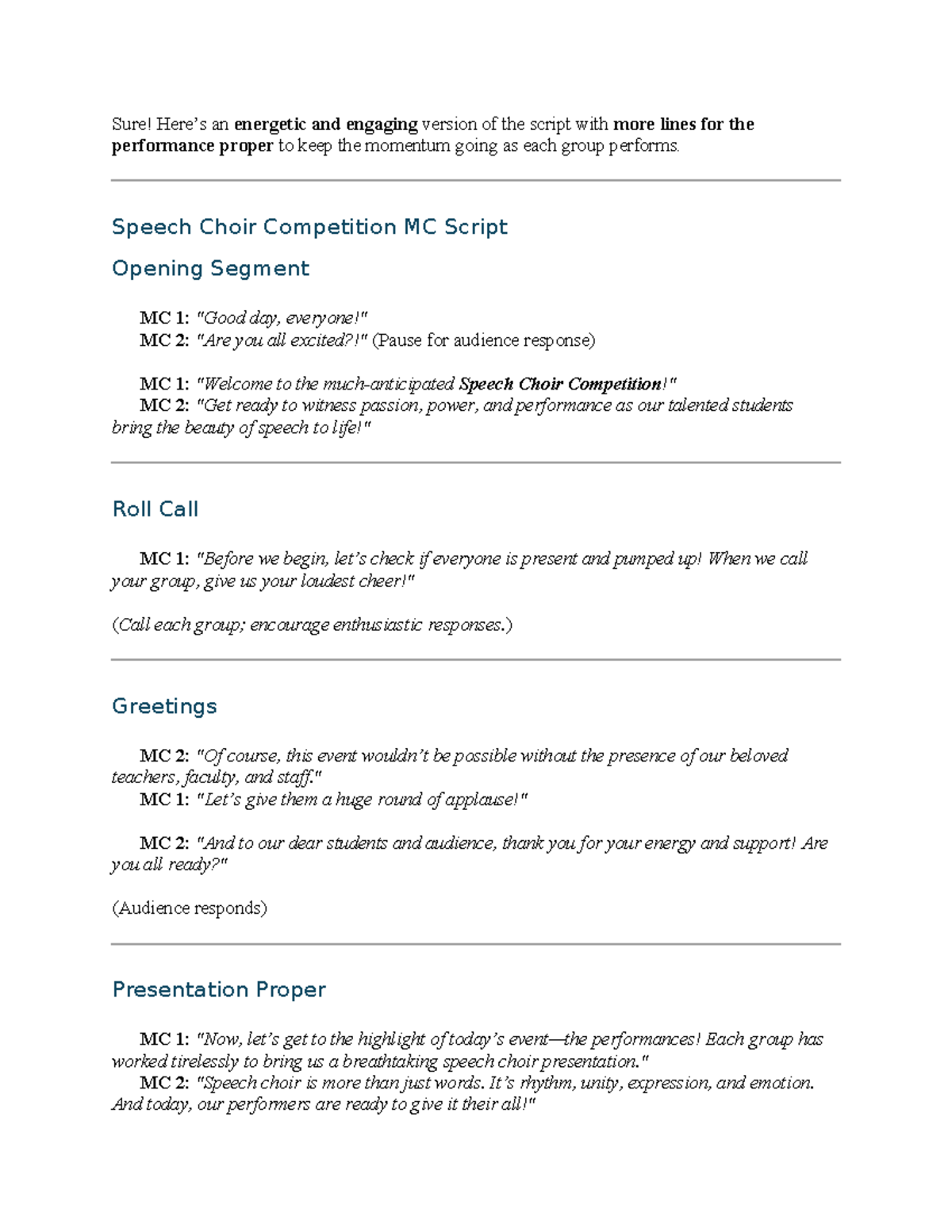 Script Speech Choir - None - Sure! Here’s an energetic and engaging ...