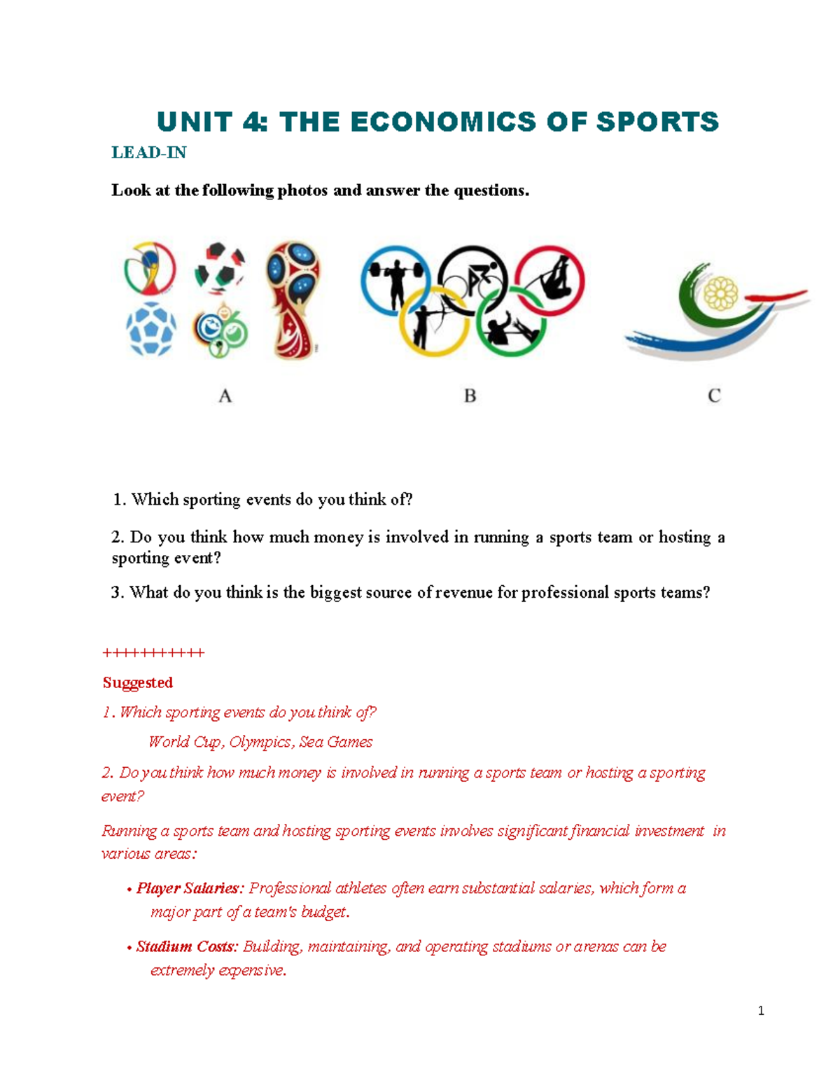 UNIT 4: ECONOMICS OF SPORTS - REVENUE SOURCES & IMPACTS - Studocu