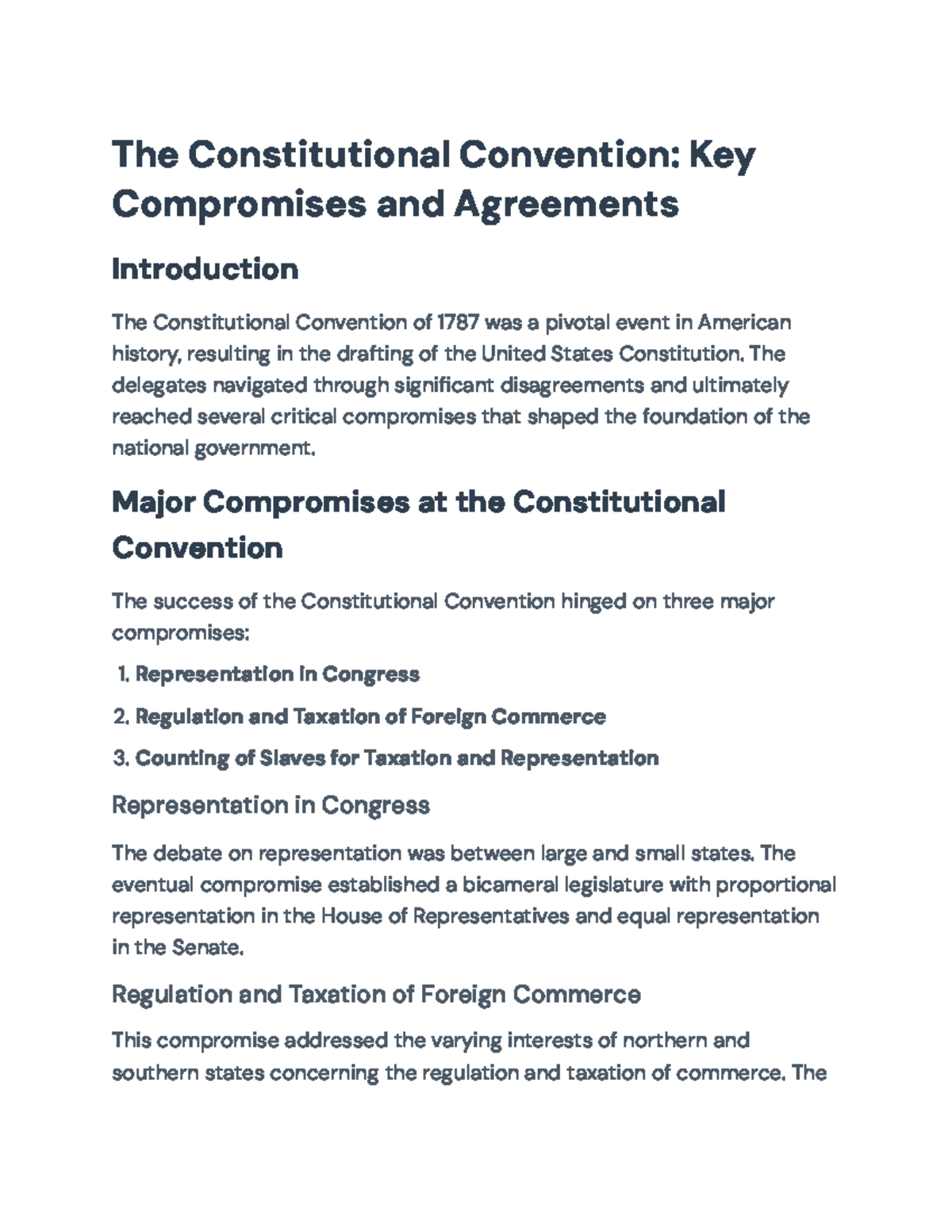 Key Compromises at the 1787 Constitutional Convention: An Analysis ...