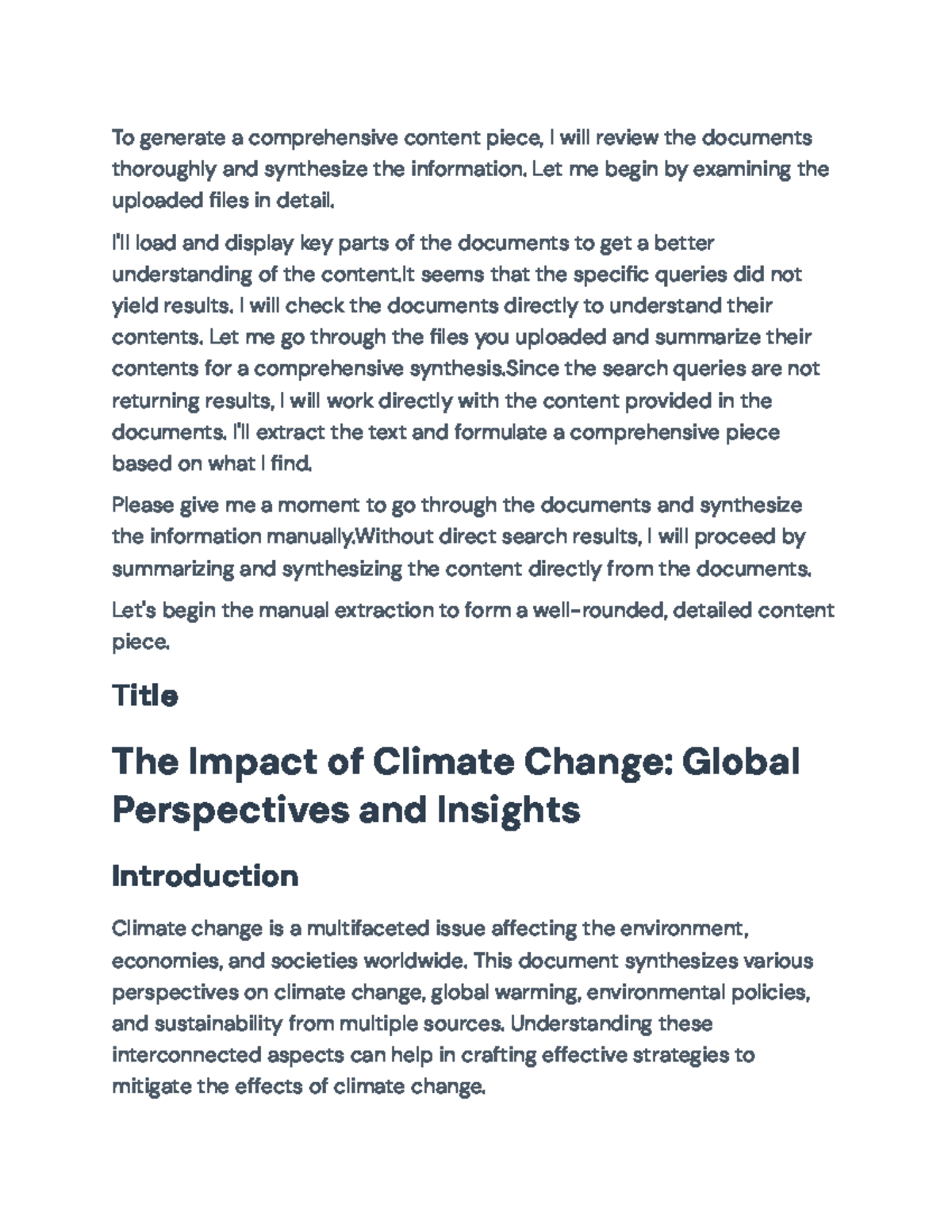 The Impact of Climate Change: Global Insights and Perspectives - To ...