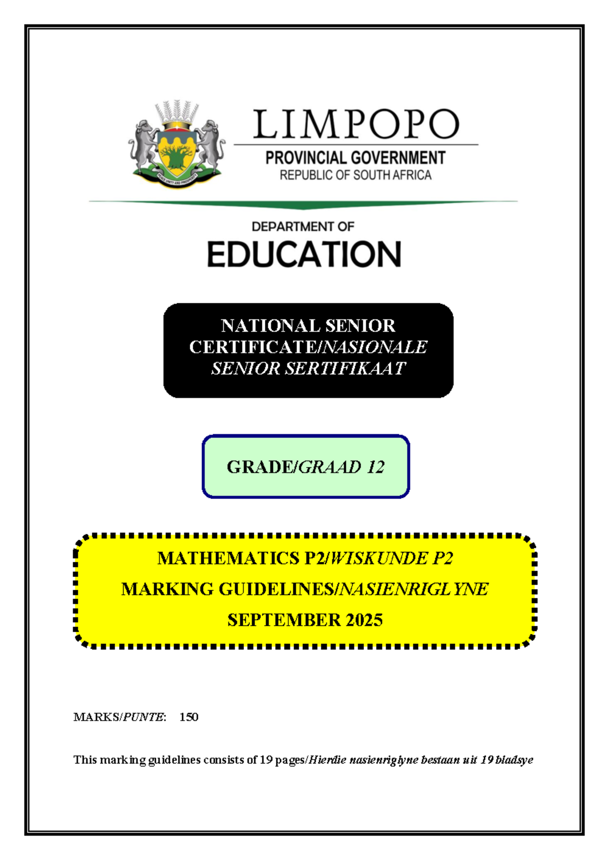 Mathematics P2/Wiskunde V2 - Marking Guidelines September 2025 - Studocu