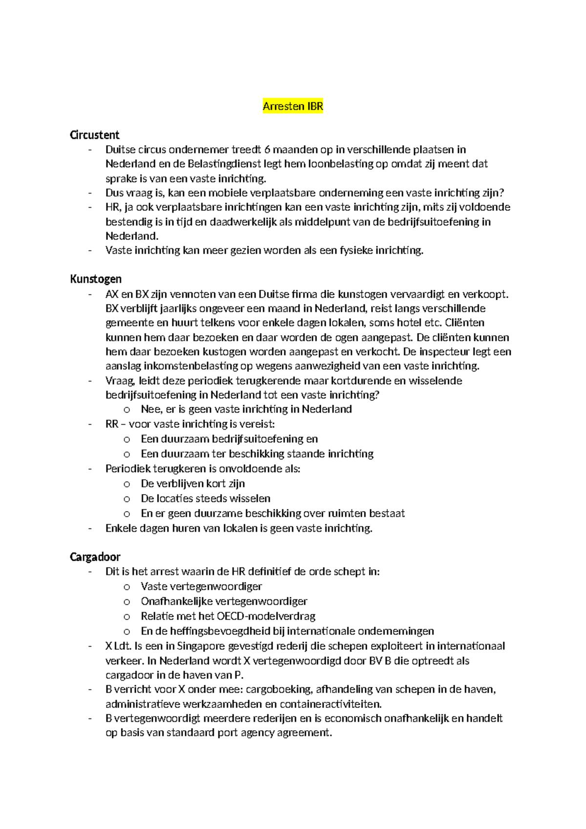 Arresten IBR - Vaste Inrichting en Cargadoor Analyse Week 1 - Studeersnel