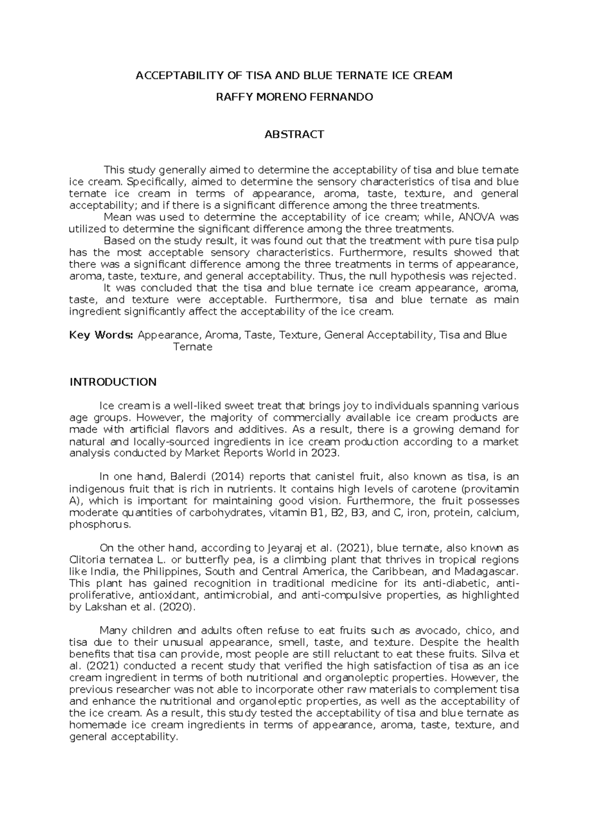 Acceptability Assessment of Tisa & Blue Ternate Ice Cream - Lesson Plan ...