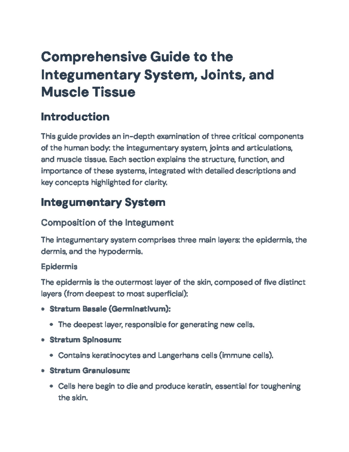 Comprehensive Overview of Integumentary System, Joints & Muscle Tissue ...