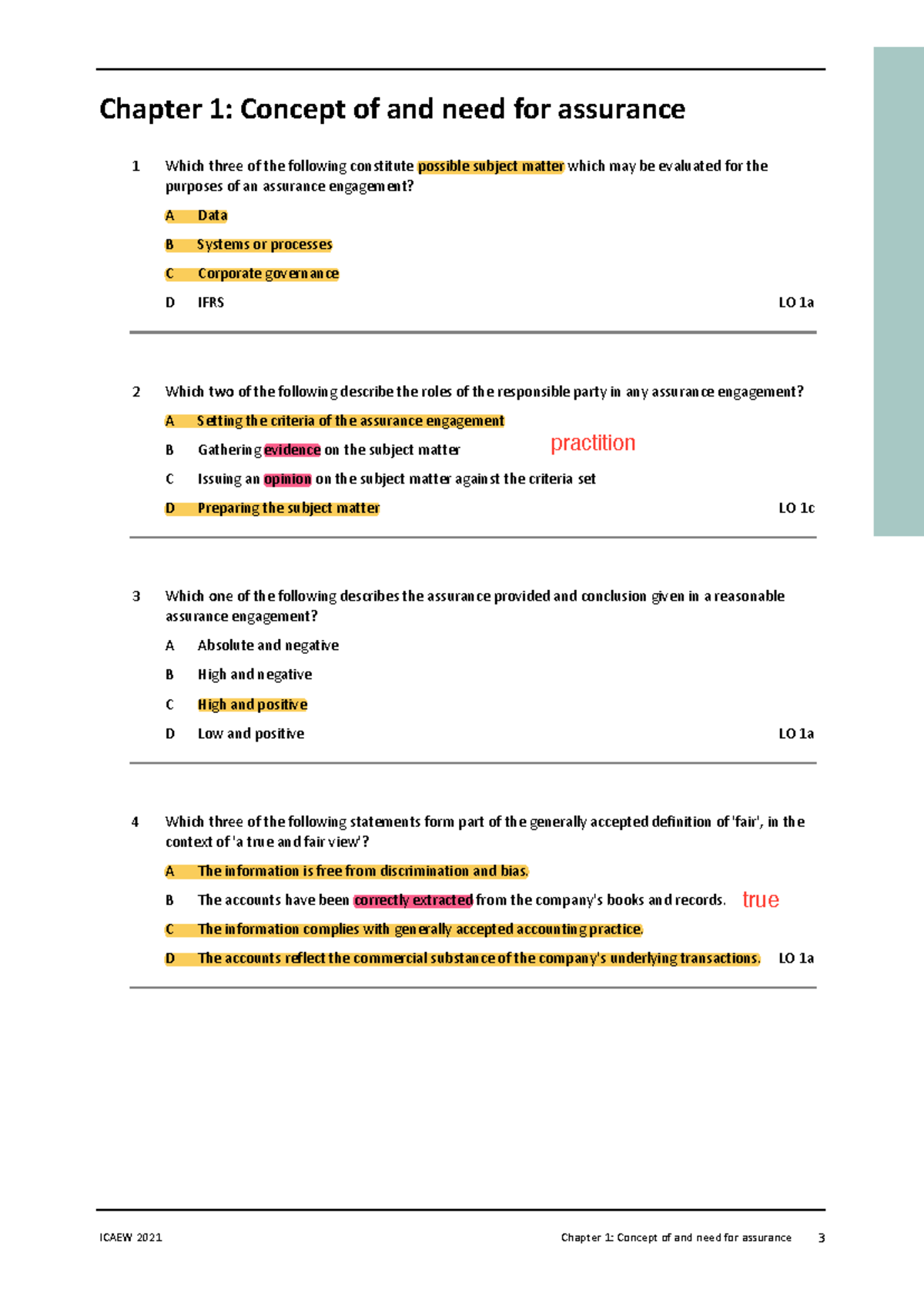 ACA - Assurance - 2021 Question Bank for Students - Studocu