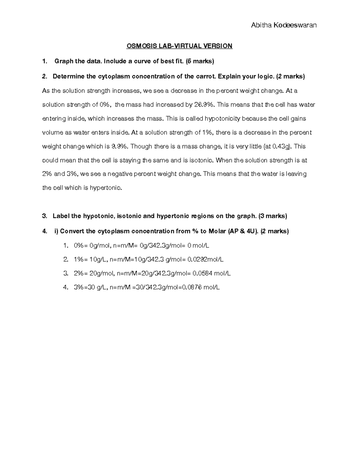 Osmosis Virtual Lab Analysis - Concepts of Hypotonicity & Isotonicity ...