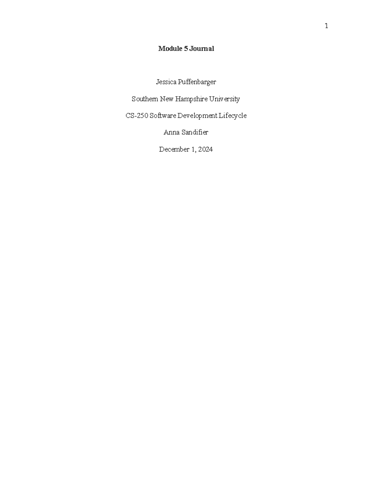 Module 5 Journal - CS250 - 1 Module 5 Journal Jessica Puffenbarger ...