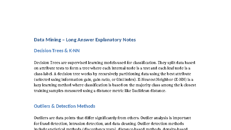 DM Long Answer Notes: Decision Trees & Clustering Methods - CSM - Studocu