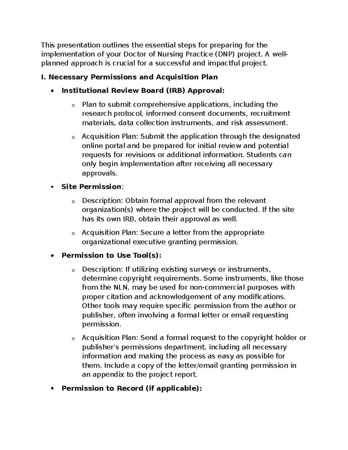 DNP Project Implementation Steps: A Guide for Assignment 14 - Studocu