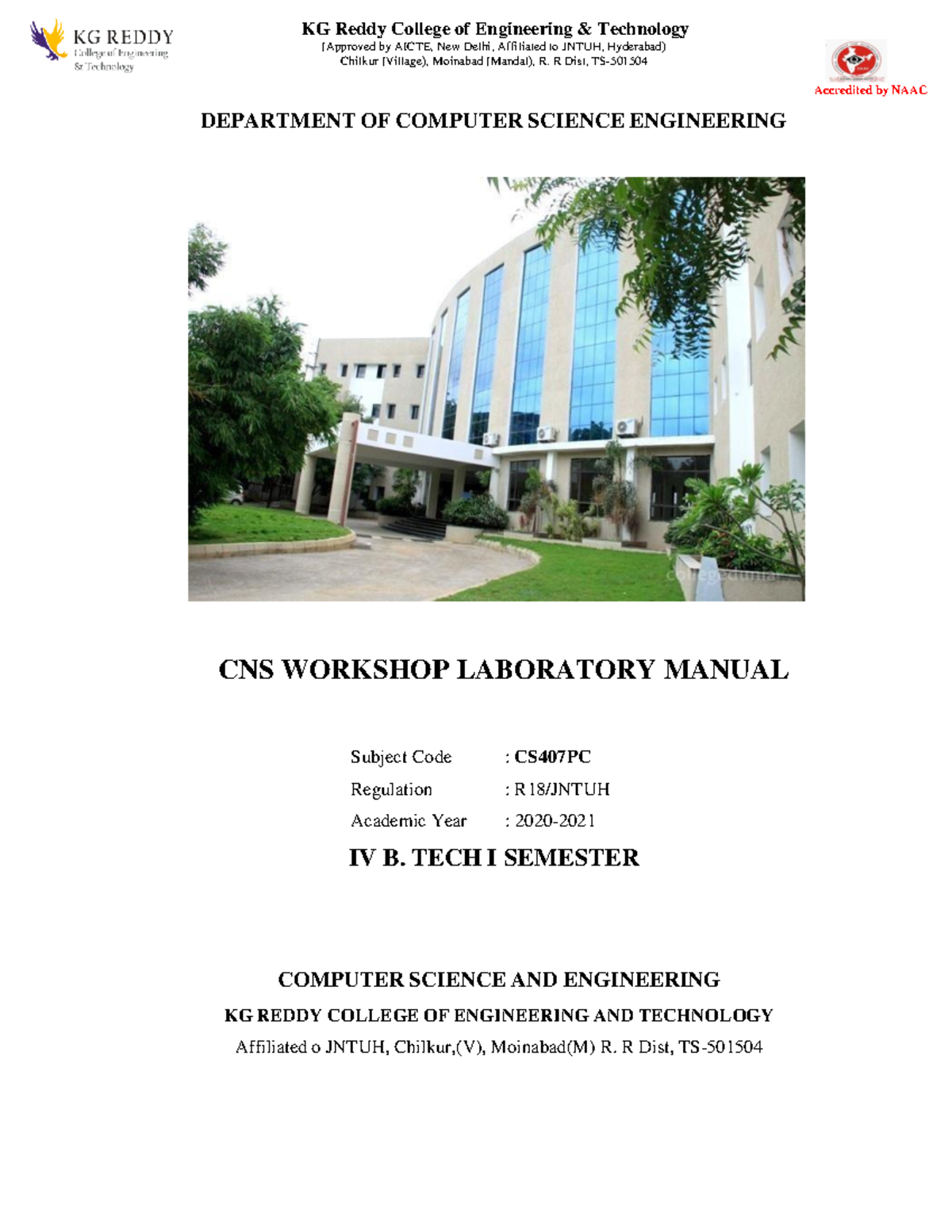 CNS CS407PC LAB Manual - CSE Workshop Practices and Programming - Studocu