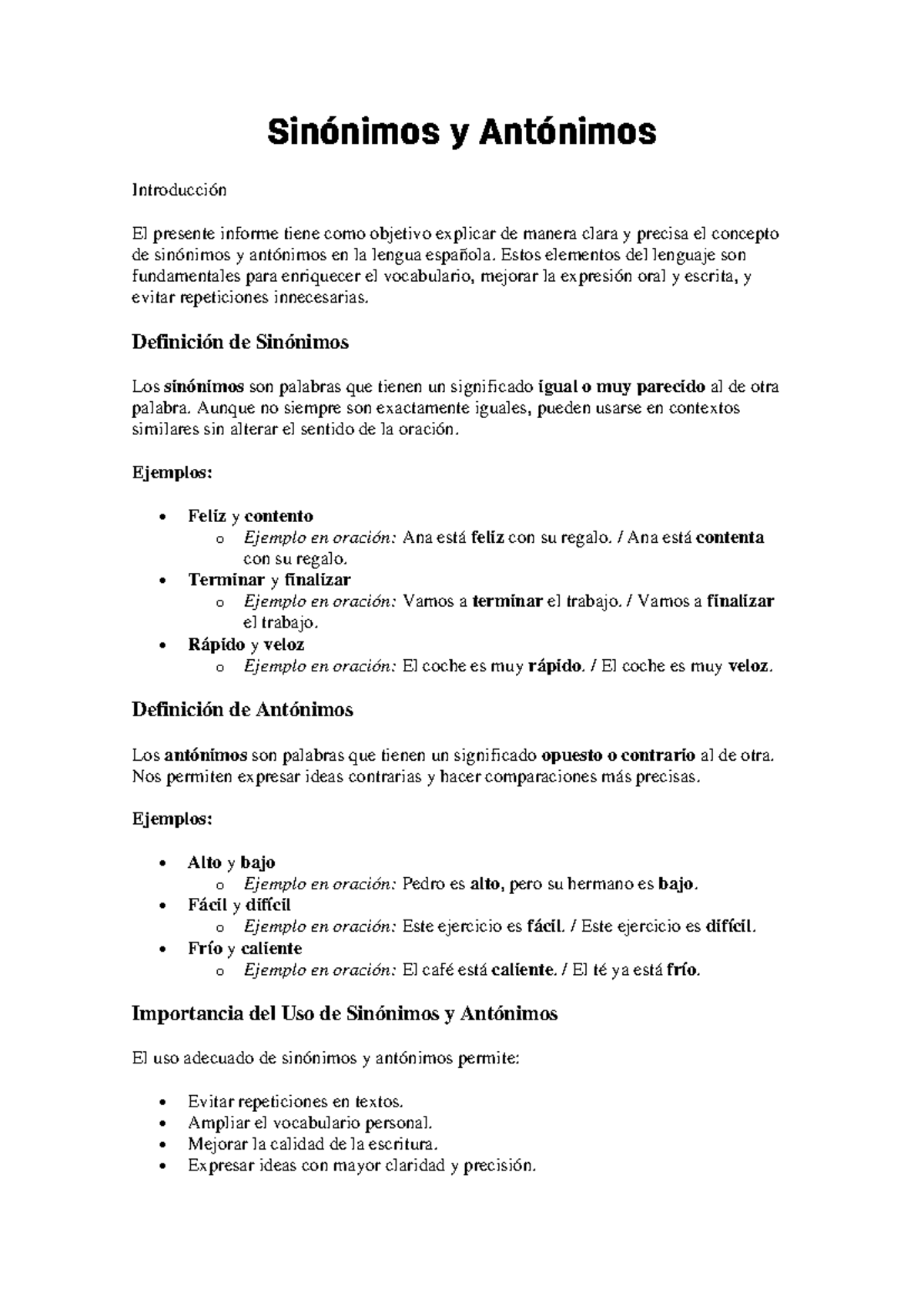 Sinónimos y Antónimos: Guía Completa para el Vocabulario - Studocu