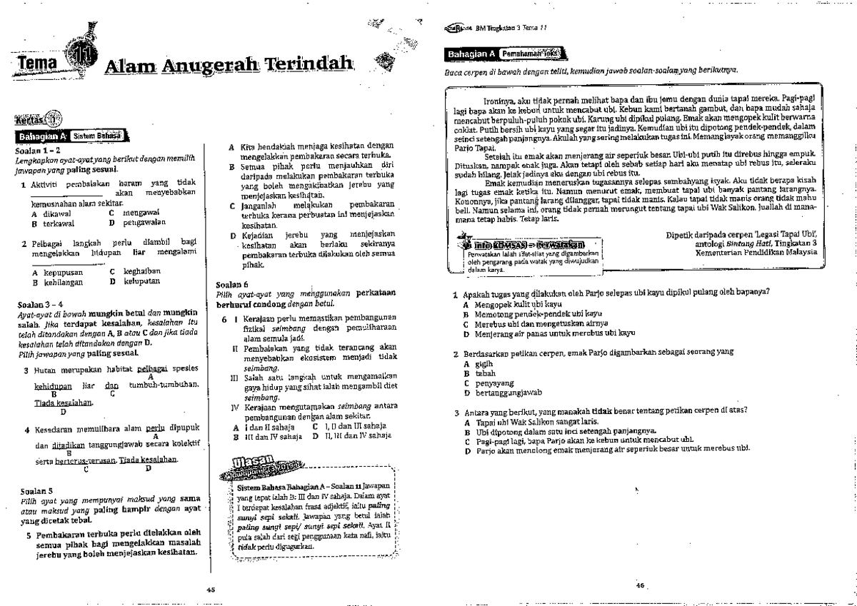 F3 BM 13082024: Pemahaman Teks dan Amalan Kewangan Tema 11-14 - Studocu