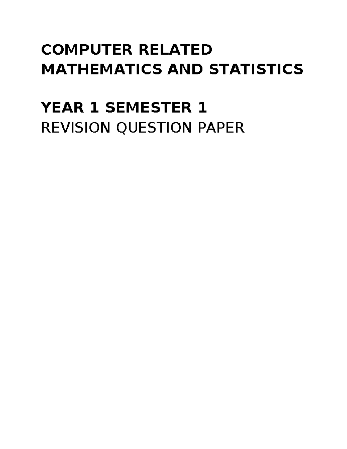 CMS Year 1 Sem 1 Revision QP: Math & Stats Concepts - Studocu