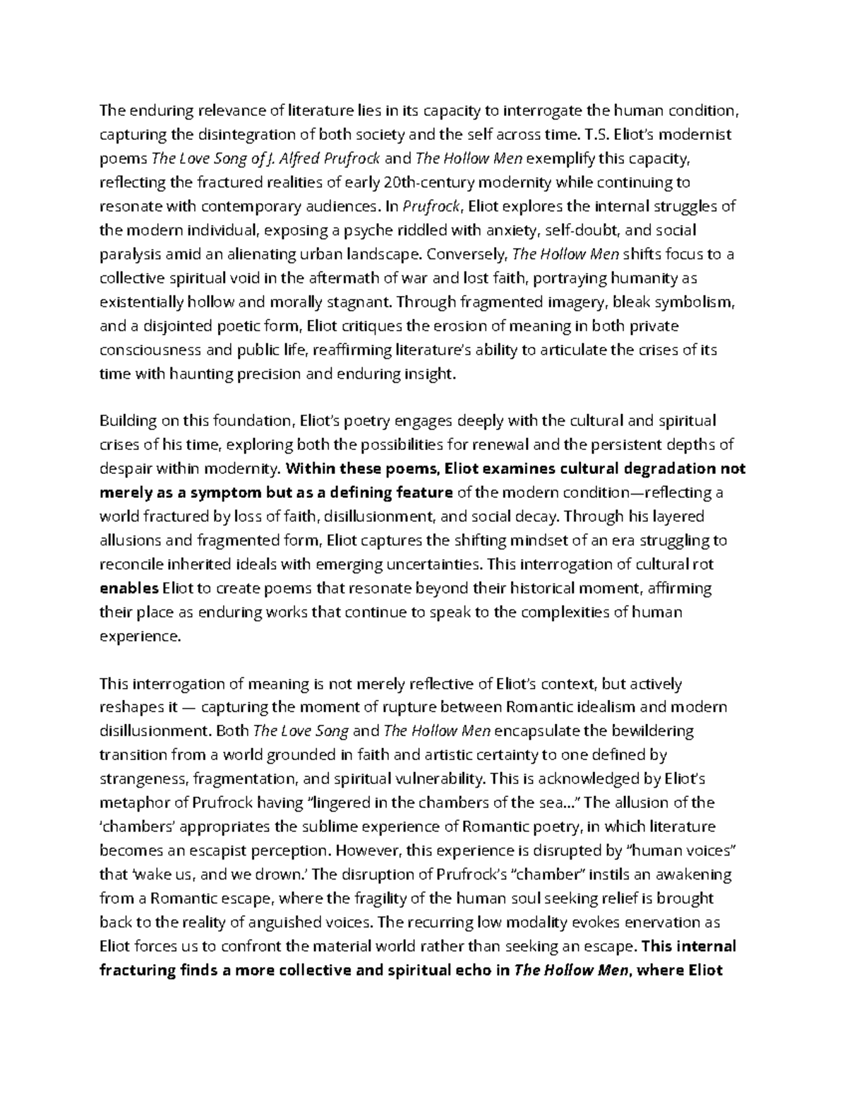 Mod B - T.S. Eliot's Modernist Poetry: Exploring Faith and ...