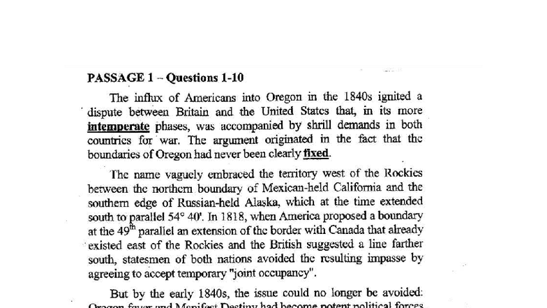 PASSAGE 1 & 2 Questions: Oregon Dispute & Glaciers Overview - Studocu