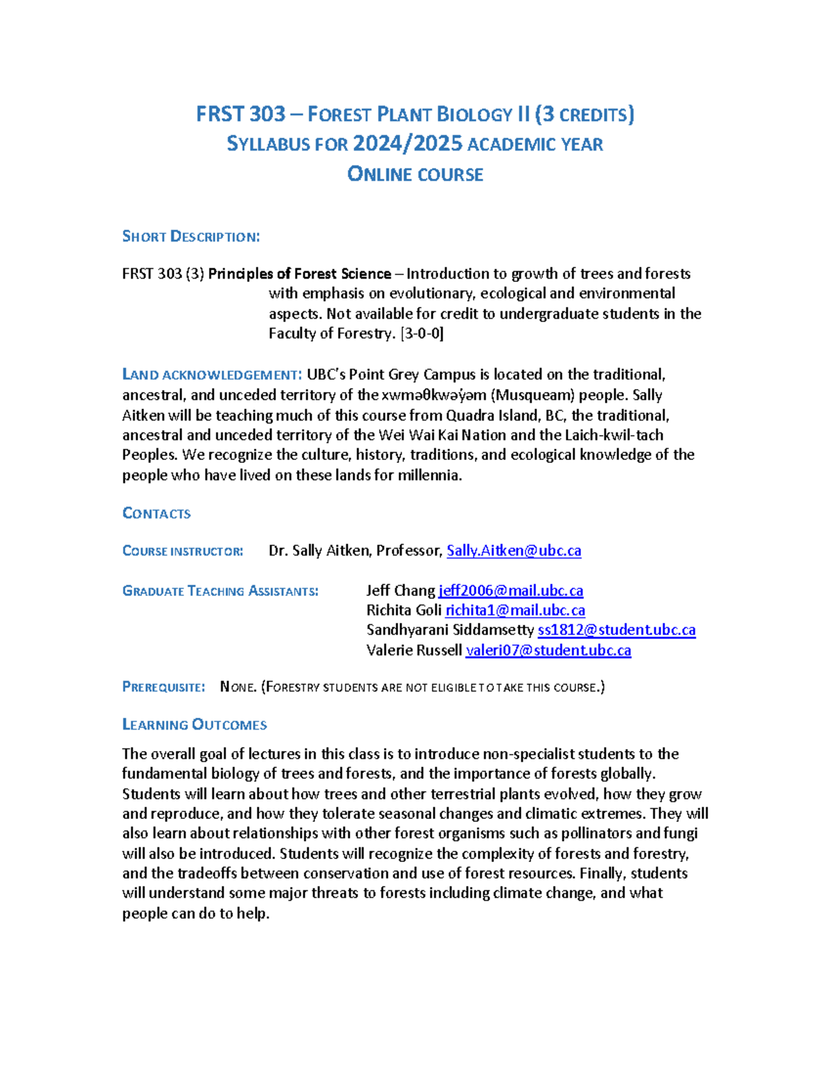 FRST 303 2024 Syllabus: Forest Plant Biology II Overview - Studocu