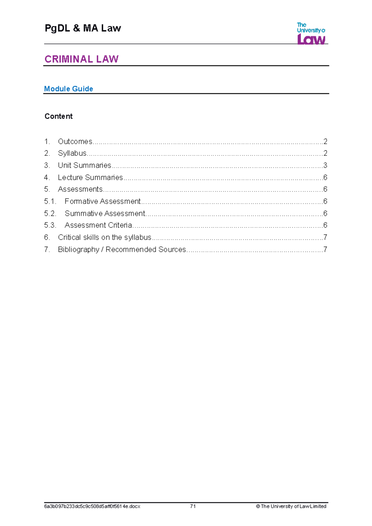 Criminal - Module Guide - PgDL & MA Law CRIMINAL LAW Module Guide ...