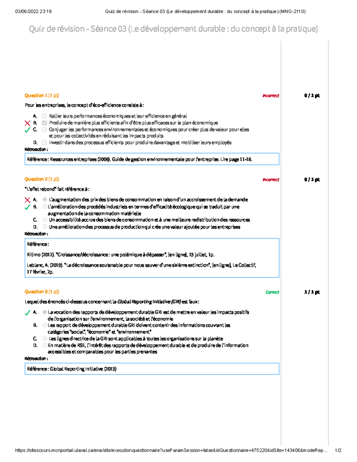 Quiz de révision - Séance 03 (Le développement durable du concept à la ...