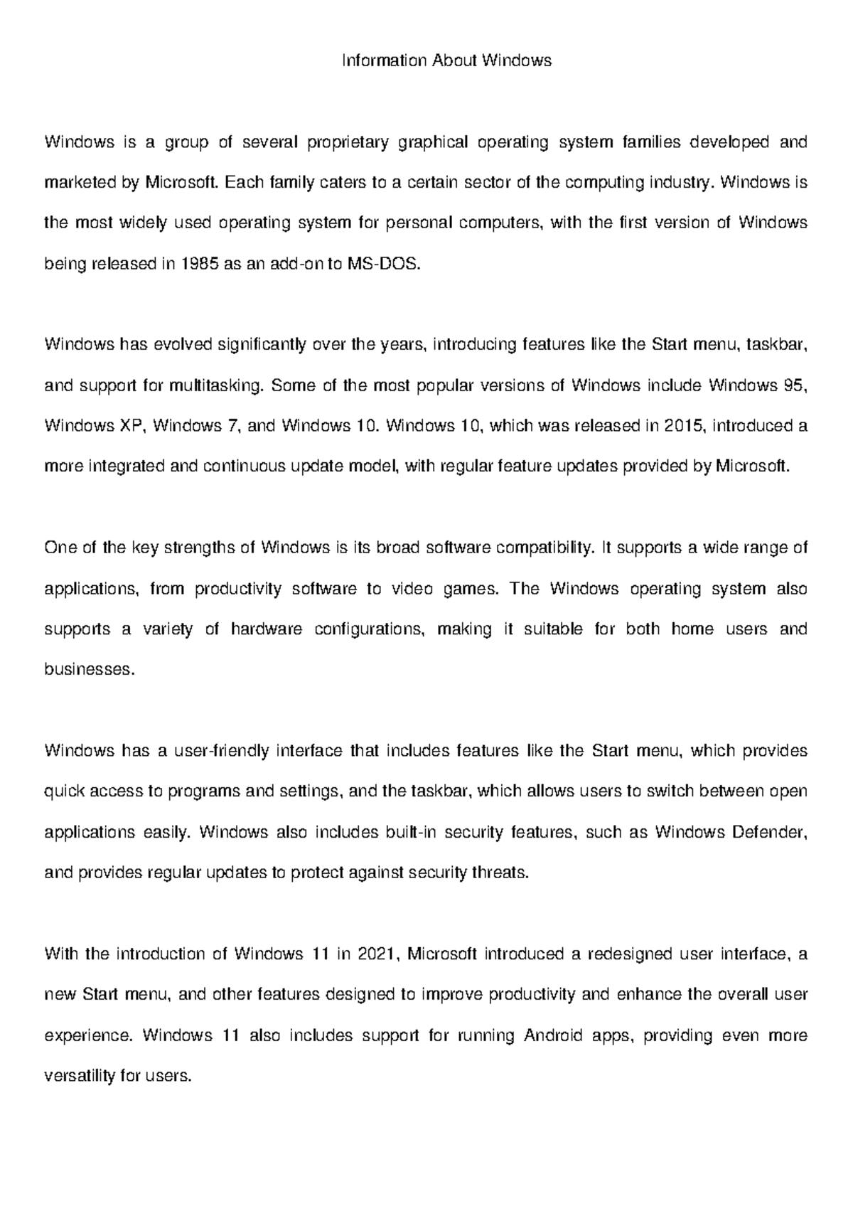 Overview of Microsoft Windows: Features & Evolution - Studocu