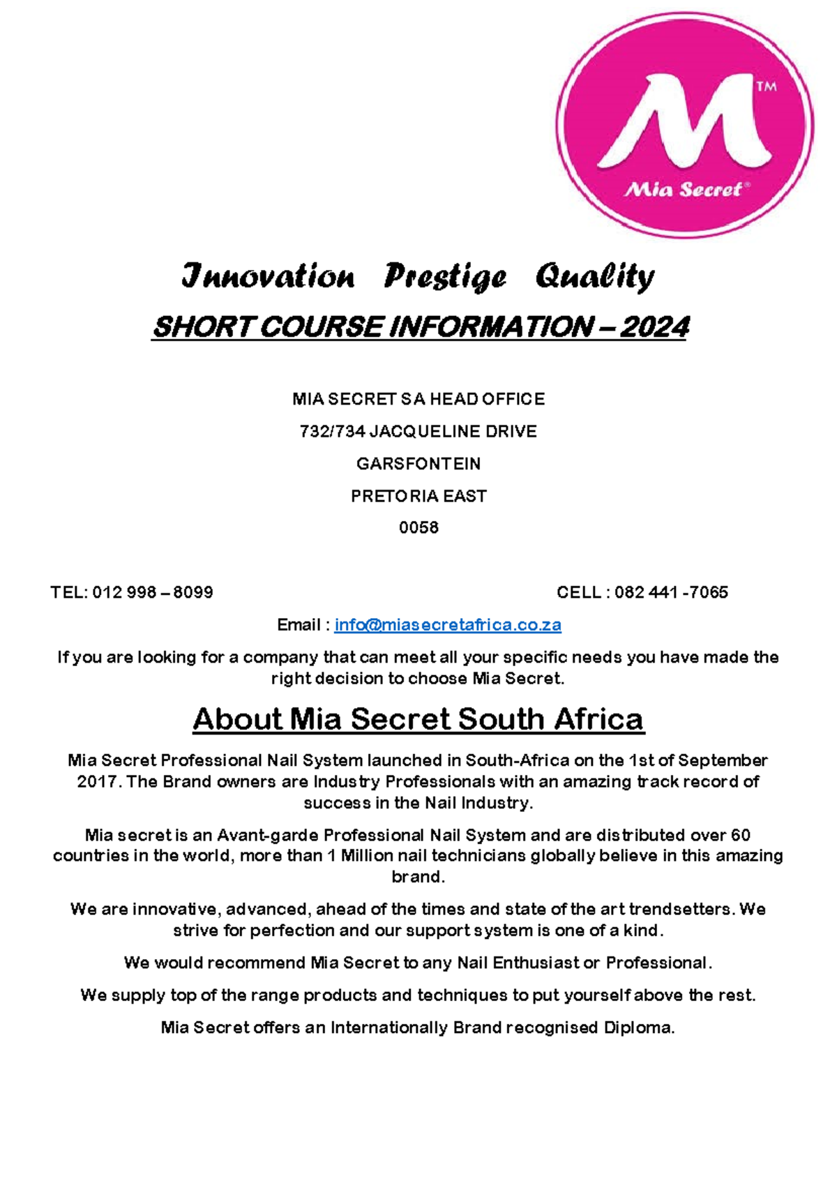 MIA SECRET 2024: Short Course Info on Nail Technology & Workshops - Studocu