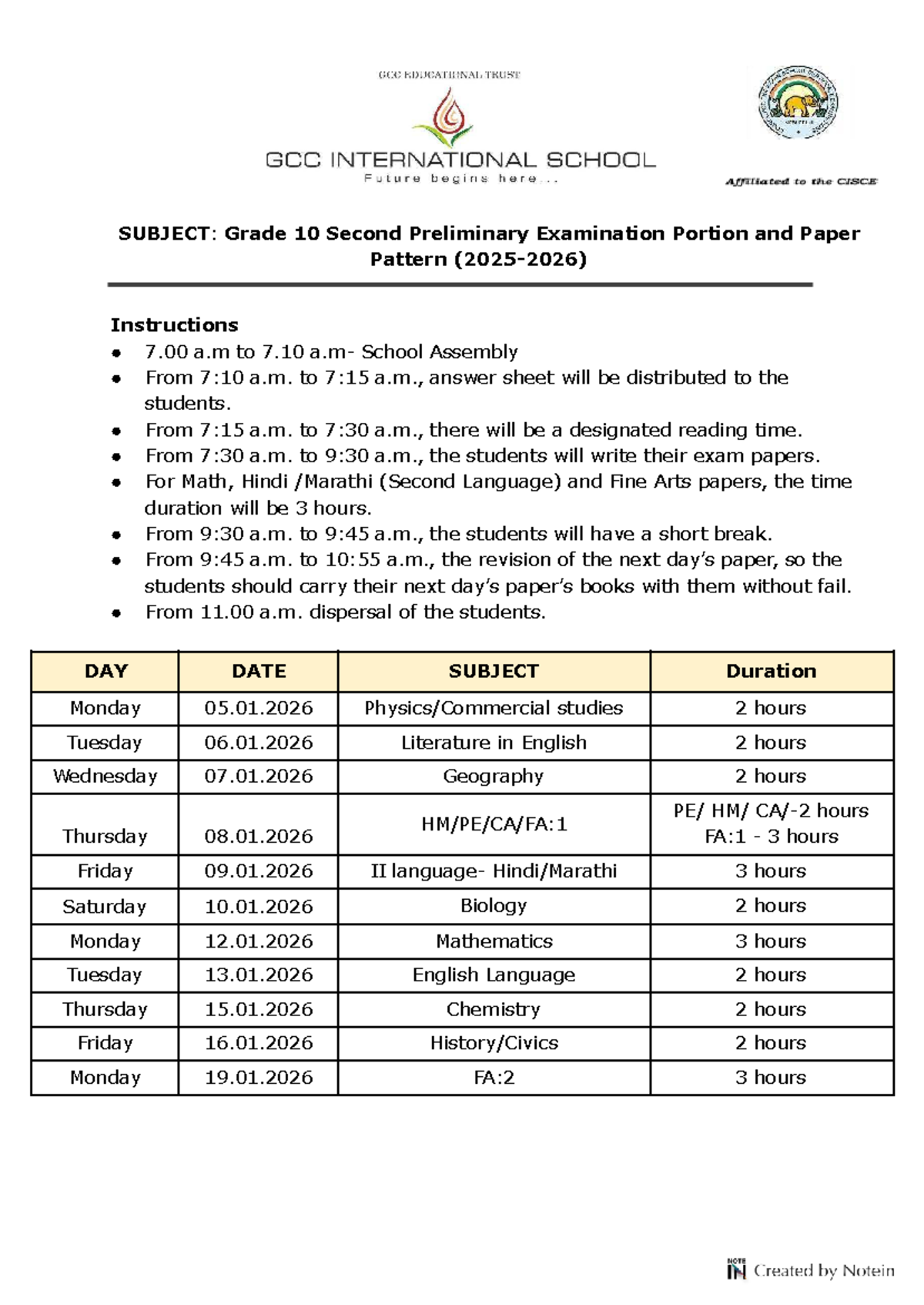 Grade 10: Second Preliminary Exam Timetable, Portion & Pattern (2025 ...