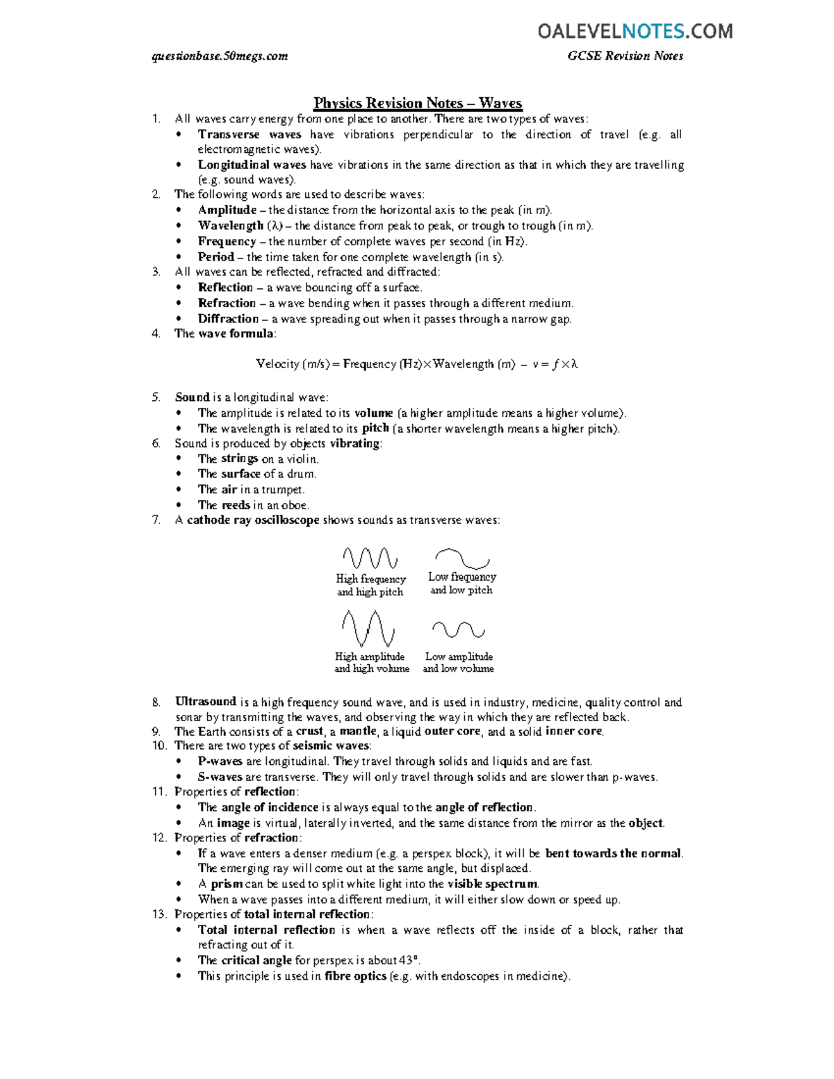 GCSE Physics Revision Notes: Understanding Waves and Their Properties ...