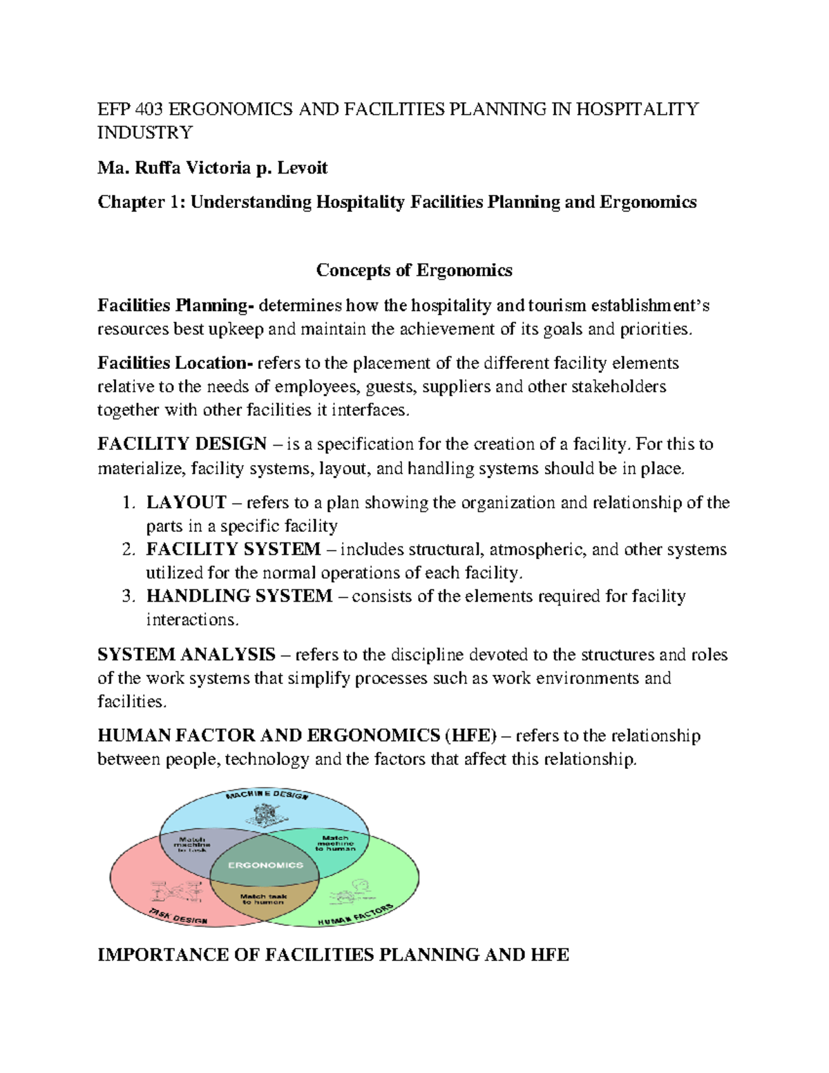 Chapter 1 - Facilities Planning and Ergonomics in EFP 403 - Studocu