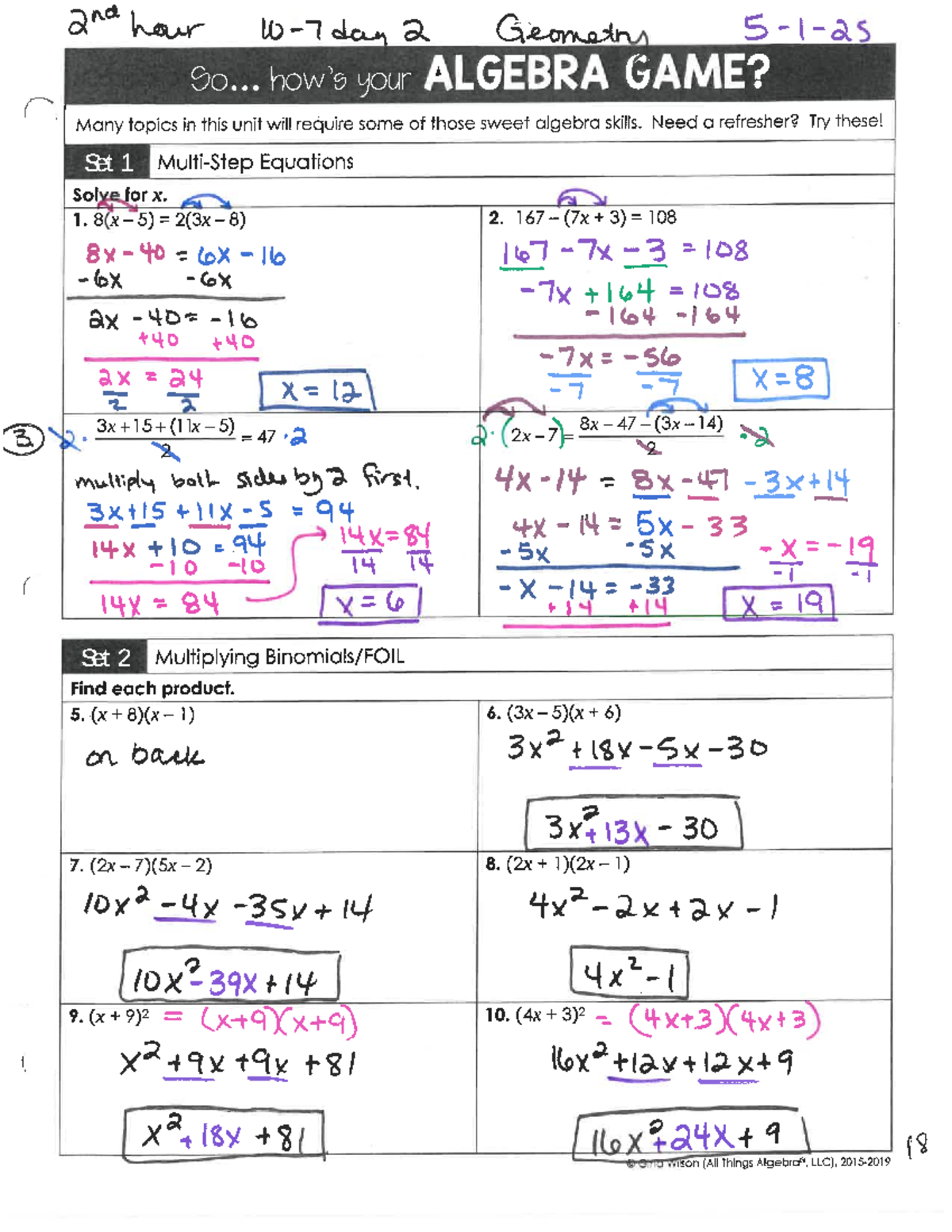 G2 10-7 Day 2 Geometry & Algebra Practice - Final Exam Review - Studocu