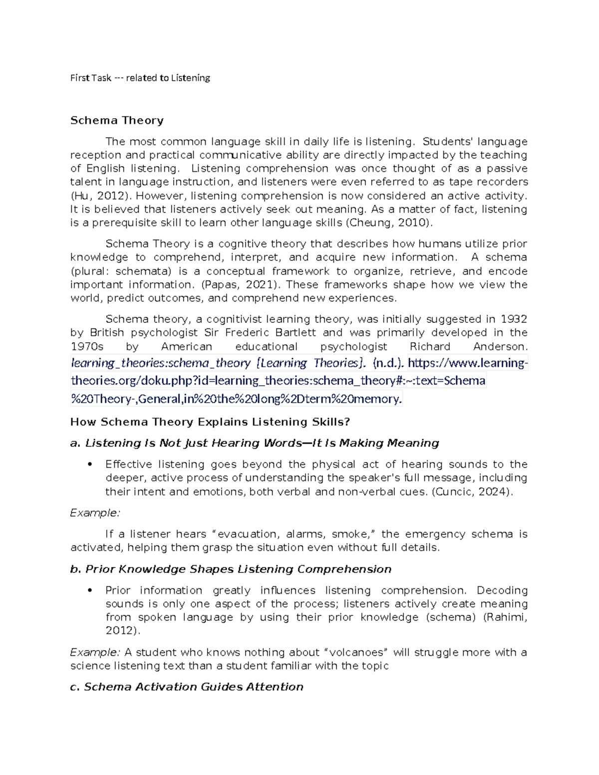 Listening Schema Theory: Understanding Language Comprehension - Studocu