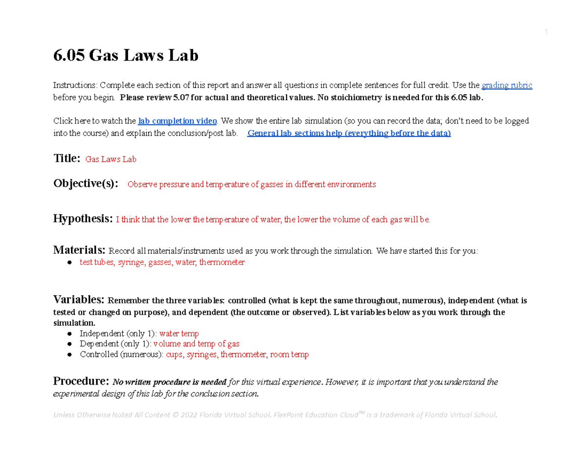 Gas Laws Lab Report - Tyler Bullock - 6.05 V22 - Studocu