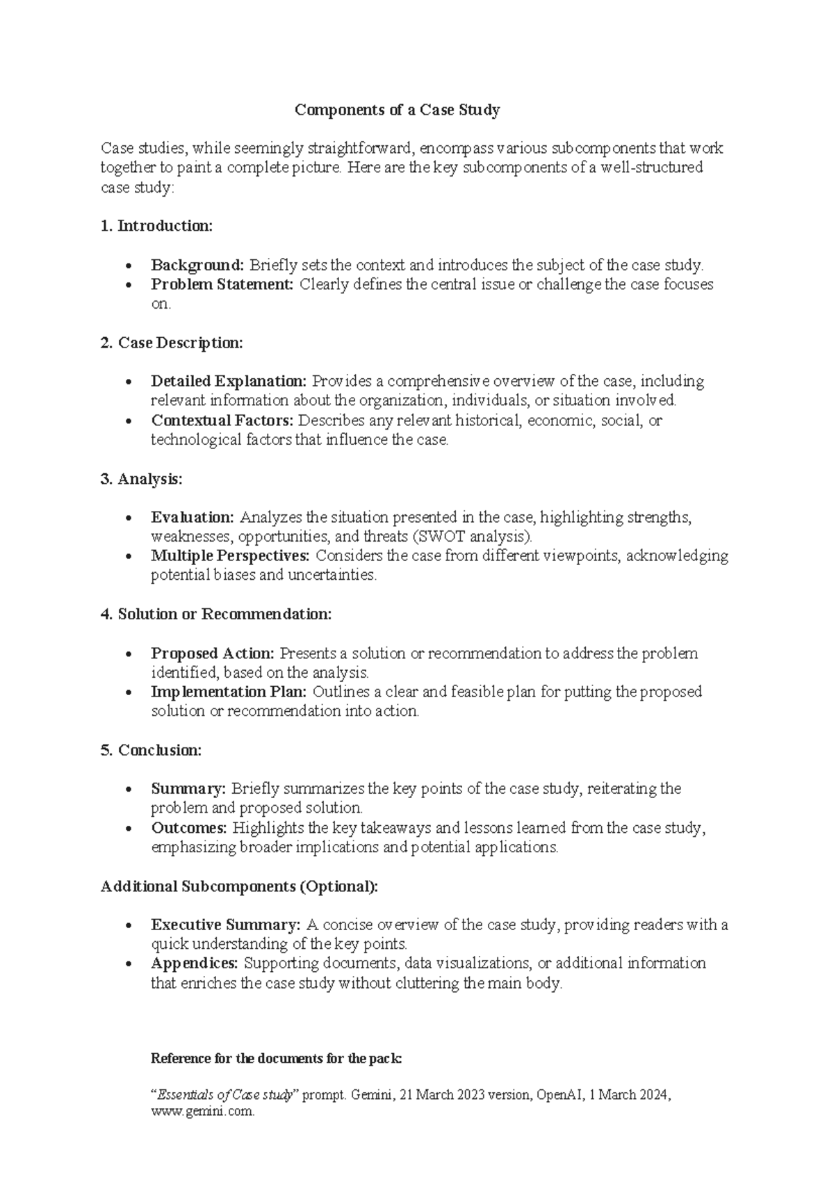 Components of a Case Study: Key Elements and Structure - Studocu