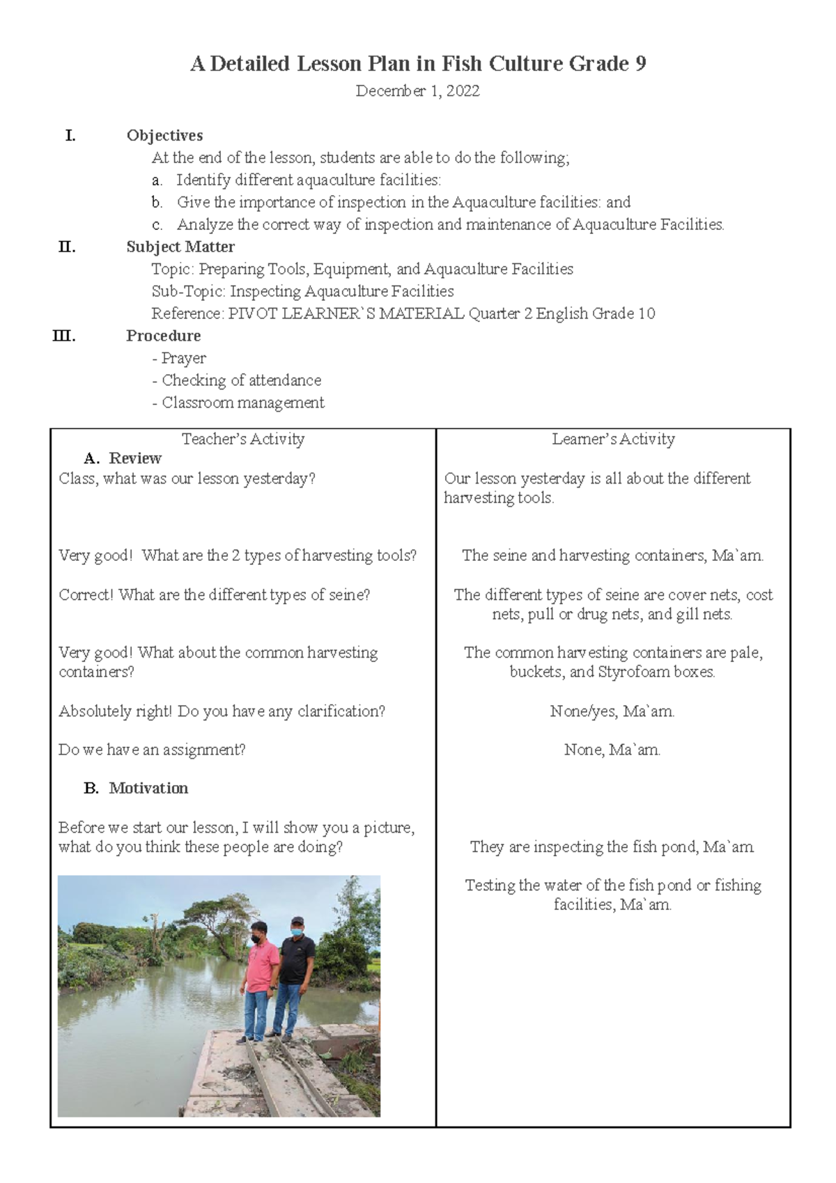 Detailed LP Dec. 1- Inspecting Aquaculture Facilities - Copy - A ...