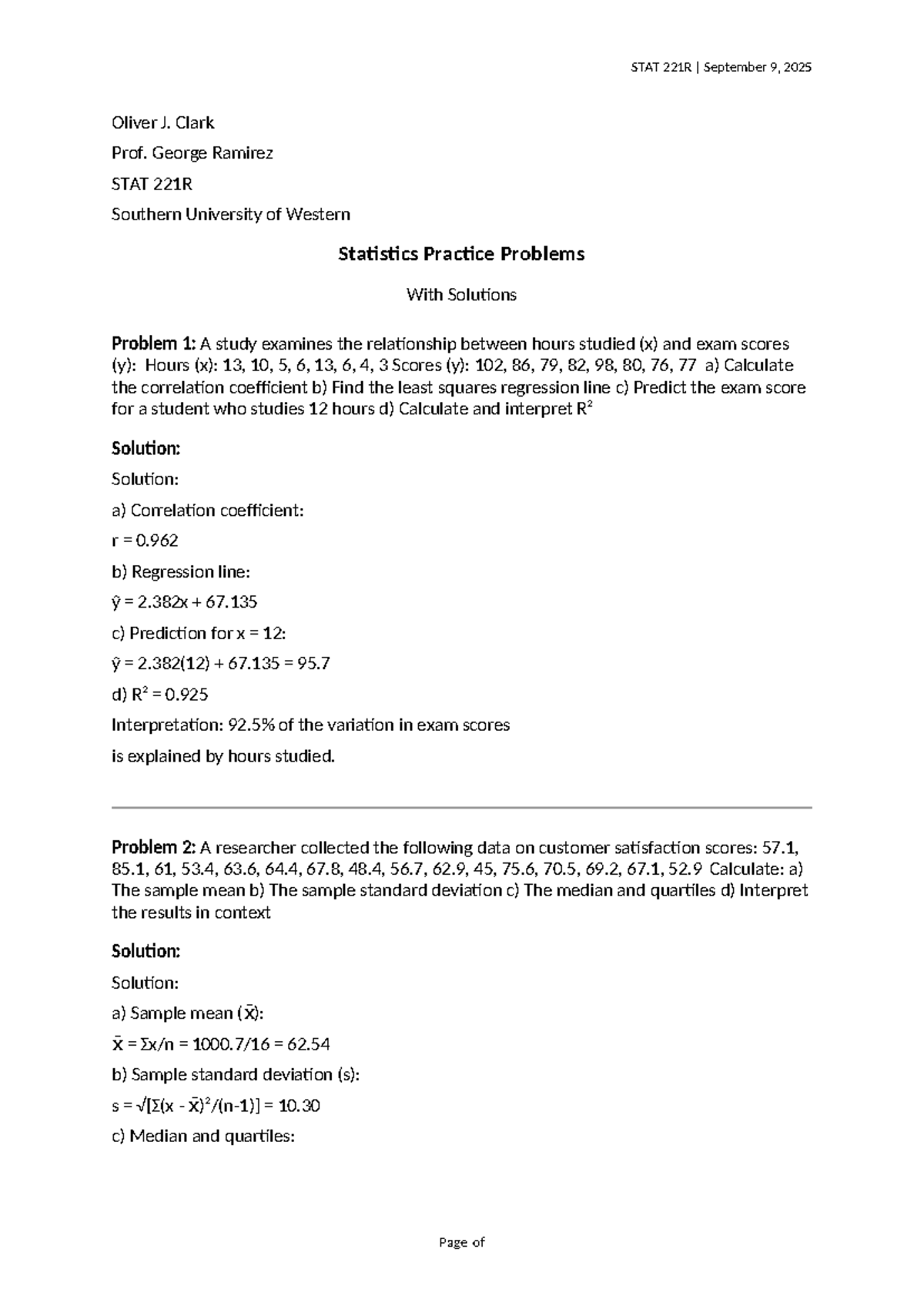 STAT 221R Statistics Practice Problems & Solutions - Studocu