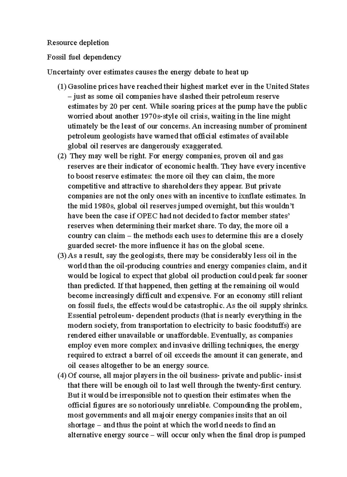 U10 - Energy Debate: Fossil Fuel Dependency and Resource Depletion ...