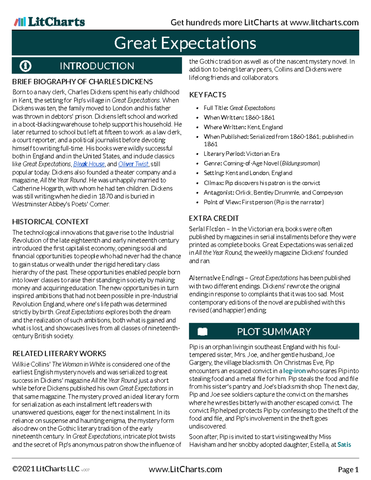 Great Expectations (ENG 101) - Comprehensive Lit Chart Summary - Studocu