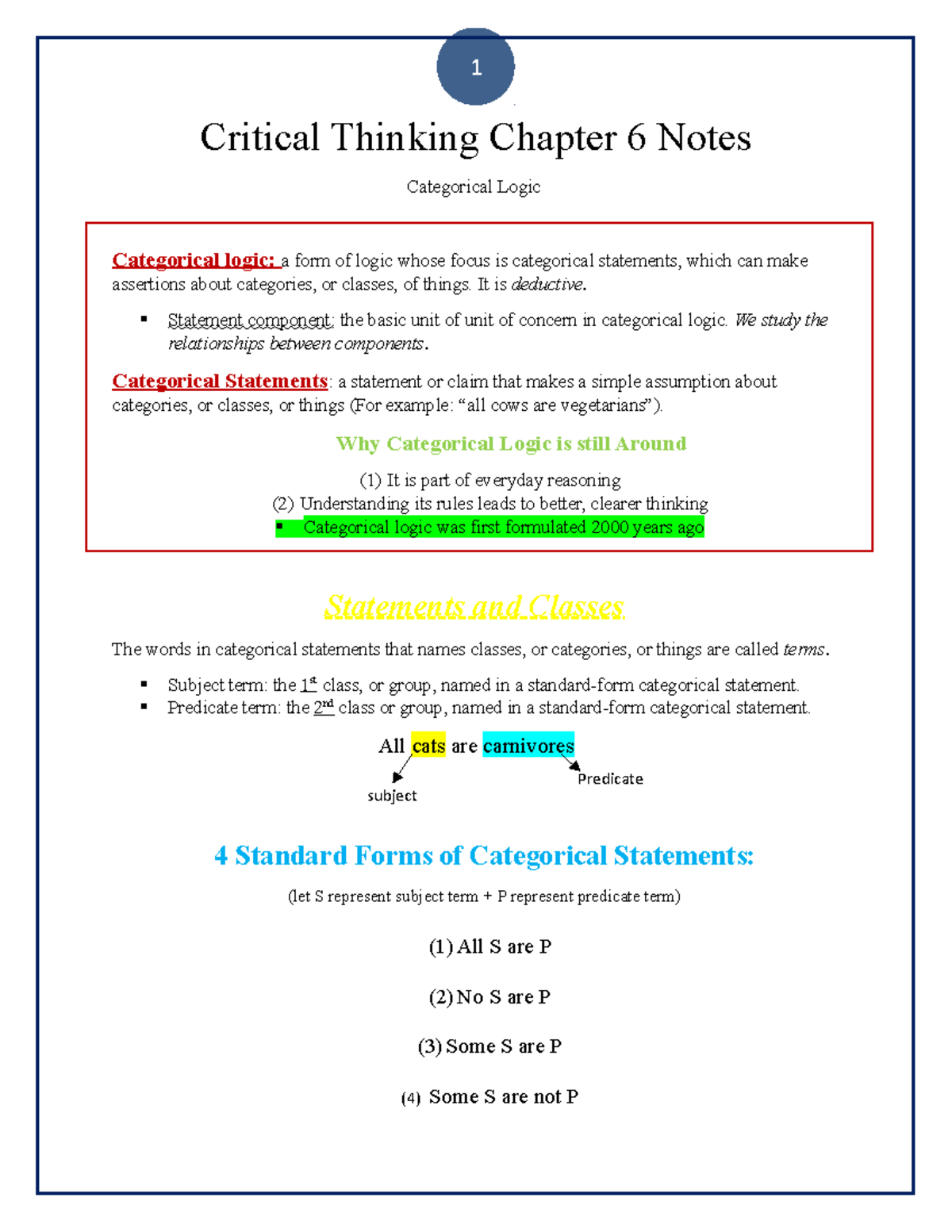 Critical Thinking Chapter 6 Notes - Critical Thinking Chapter 6 Notes ...