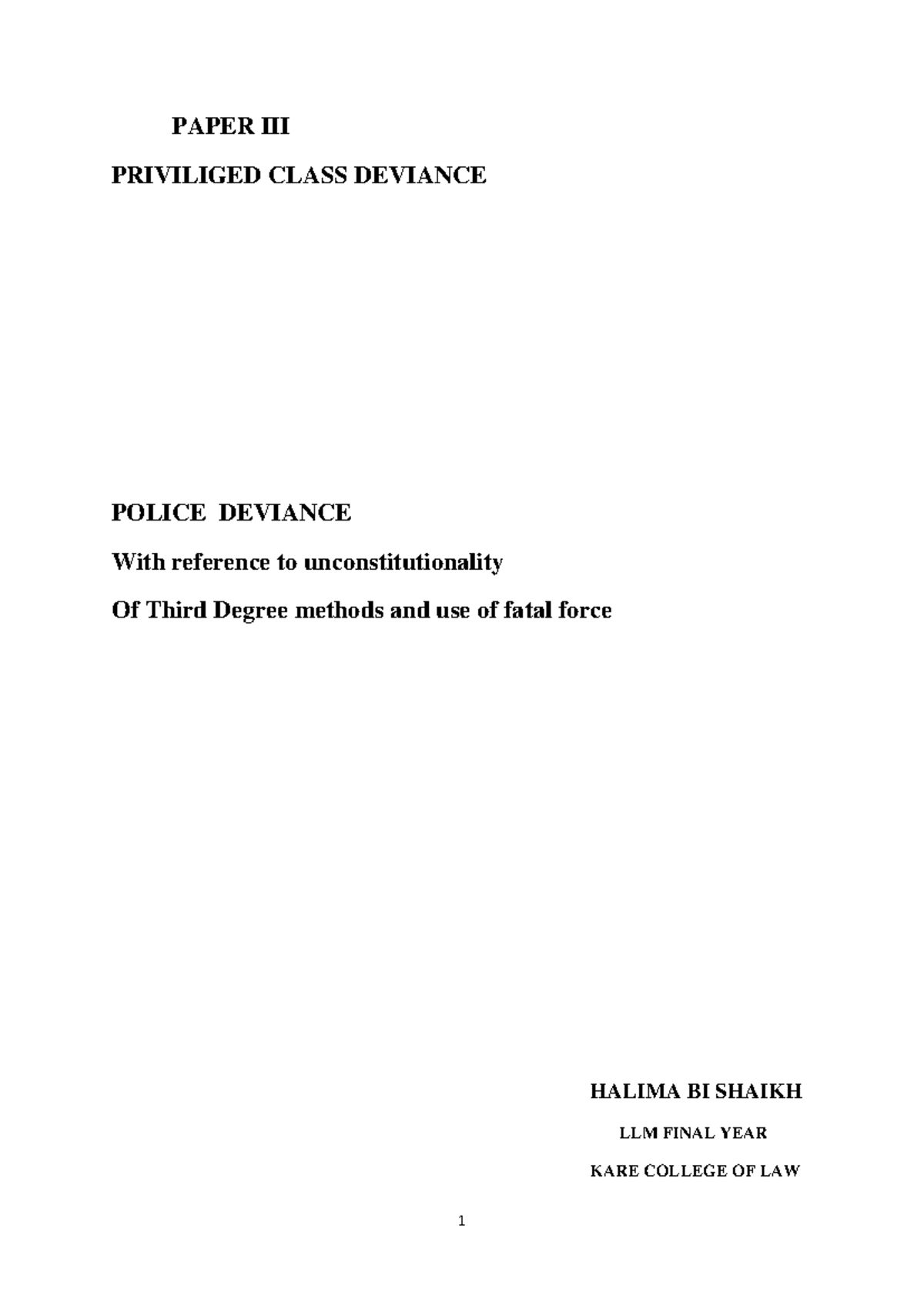 LLM Final Year Essay on Police Deviance and Use of Fatal Force - Studocu