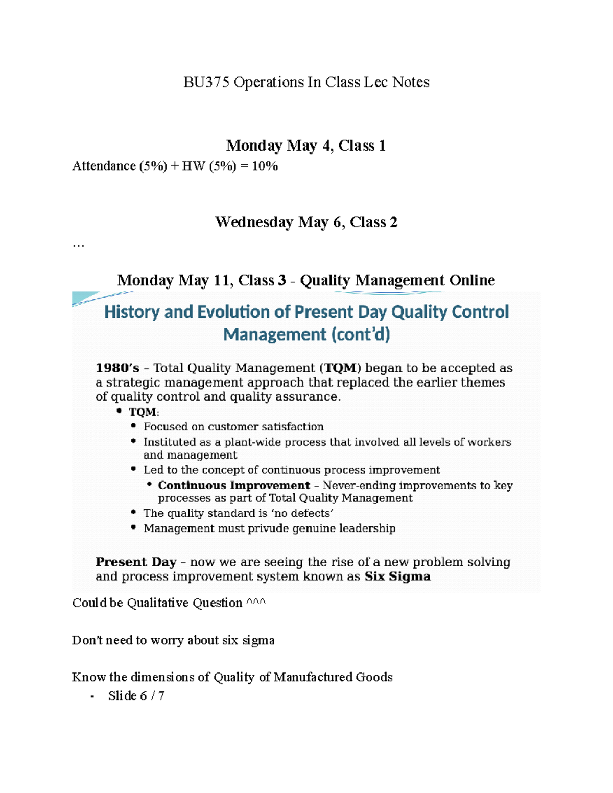 BU375 Operations In-Class Lecture Notes & Key Topics Summary - Studocu