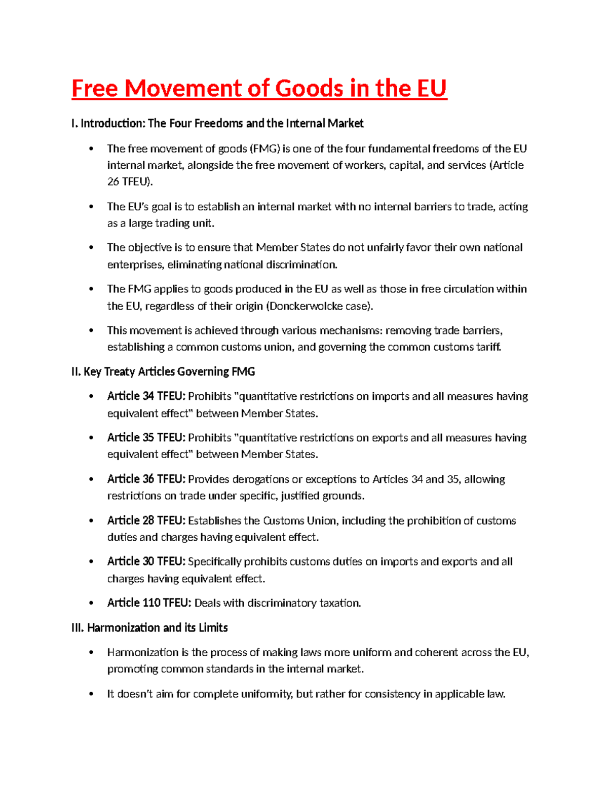 Free Movement of Goods in the EU: Key Principles and Treaties - Studocu