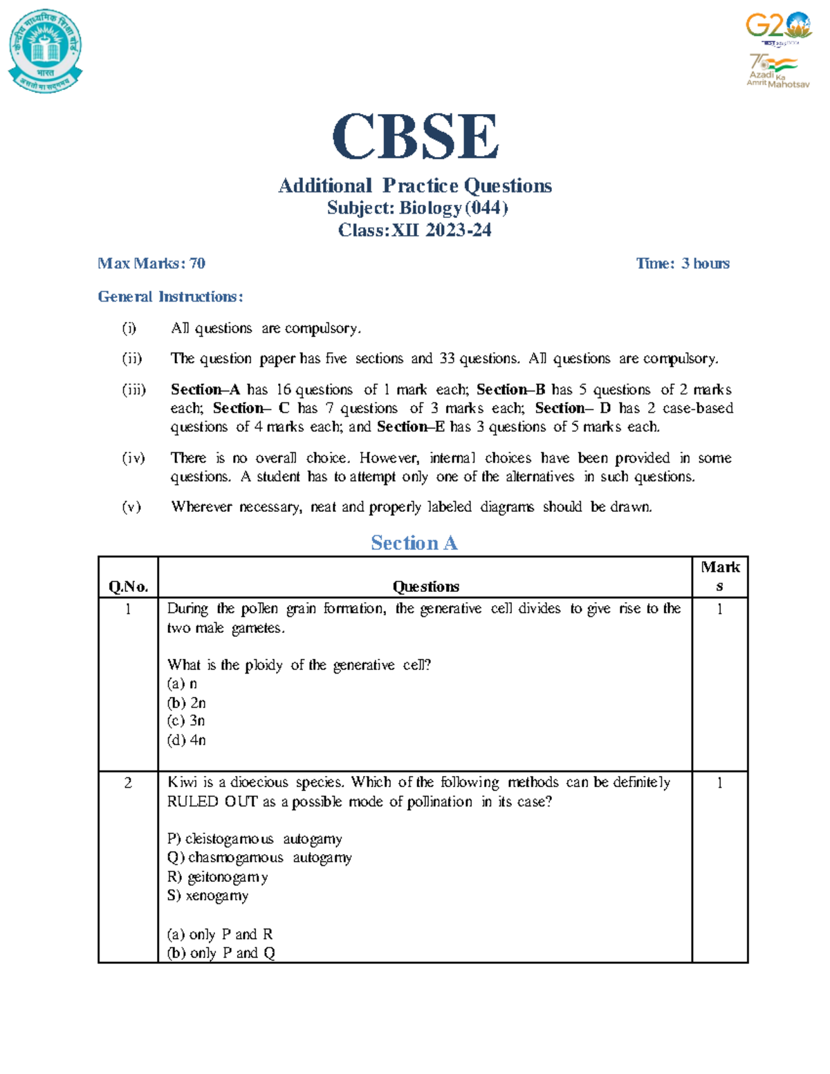 Biology-PQ - It's for practice of board exams - CBSE Additional ...