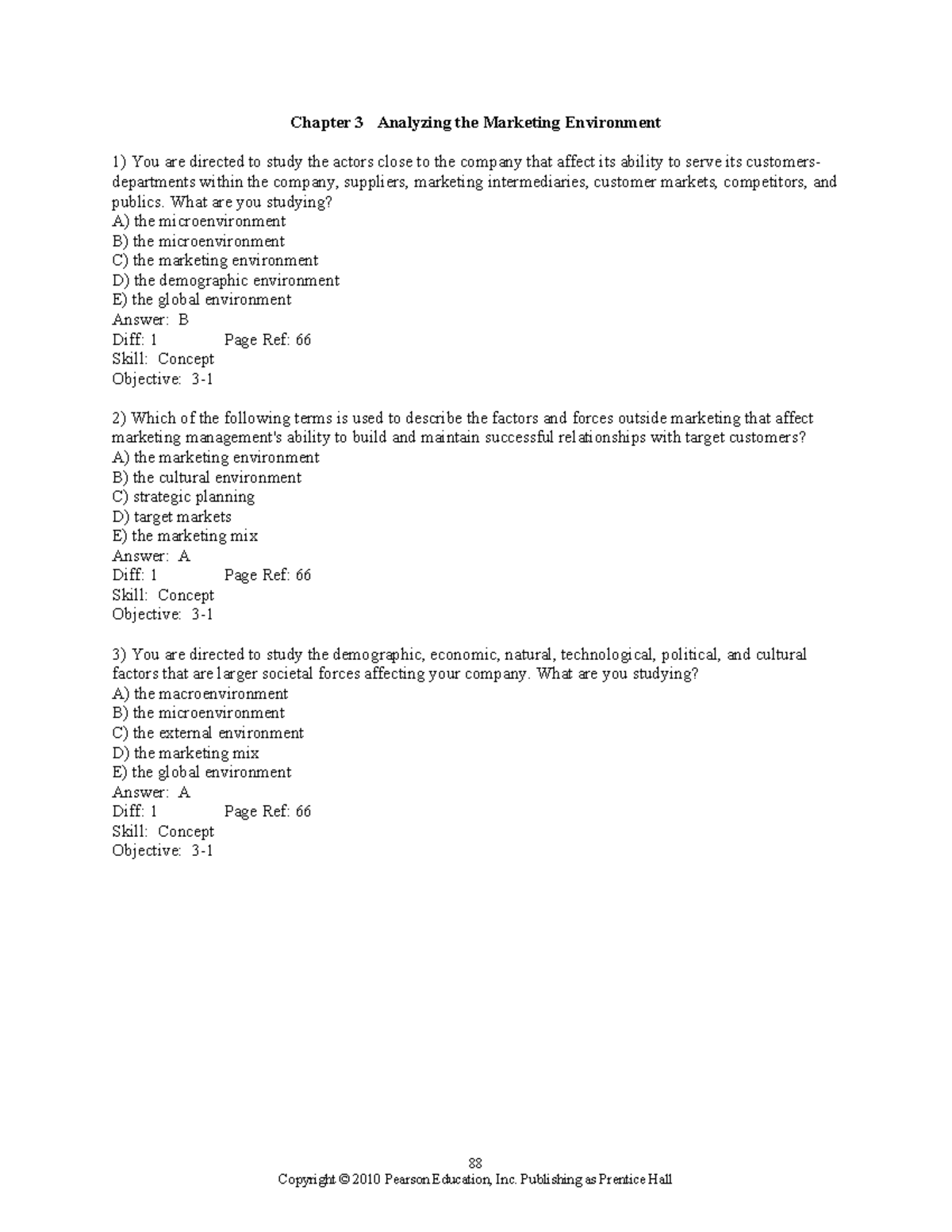 **Chapter 3 - Marketing Environment Test Bank Review** - Studocu