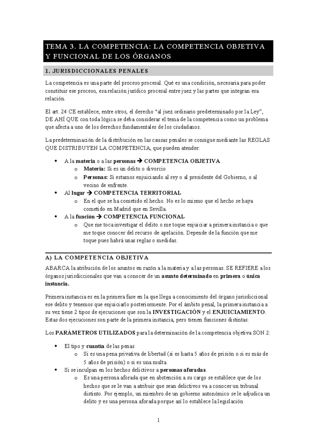 TEMA 3: COMPETENCIA OBJETIVA Y FUNCIONAL EN JURISDICCIÓN PENAL - Studocu