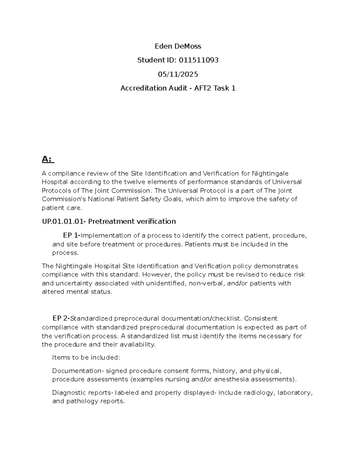 Accreditation Audit Task 1: Site Identification & Verification ...