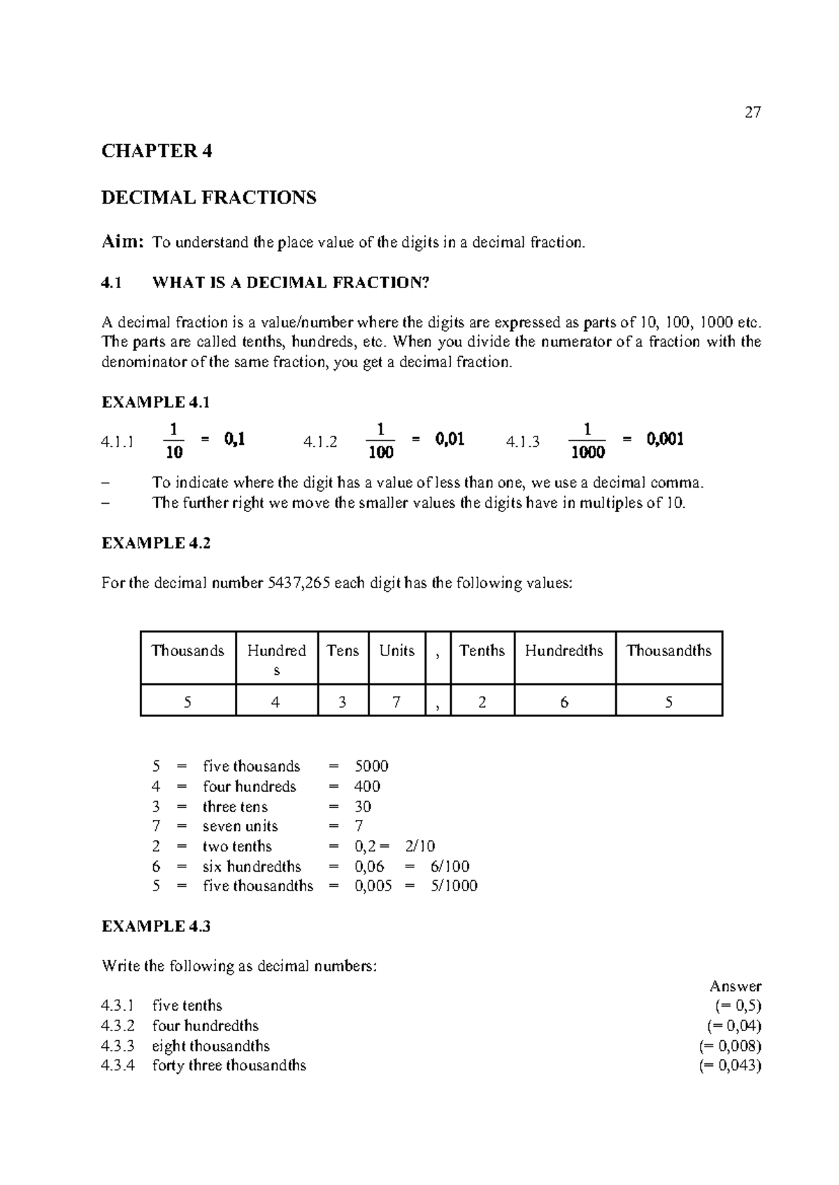 Chapter 4: Decimal Fractions Notes for DPFP20 - Business Maths - Studocu