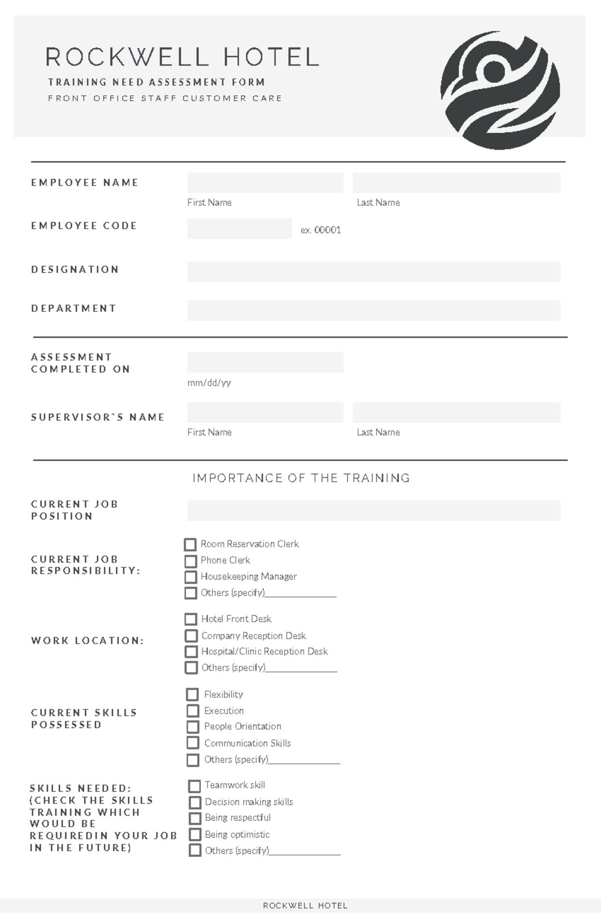 Rockwell hotel - Training Analysis Assessment Template - R O C K W E L ...