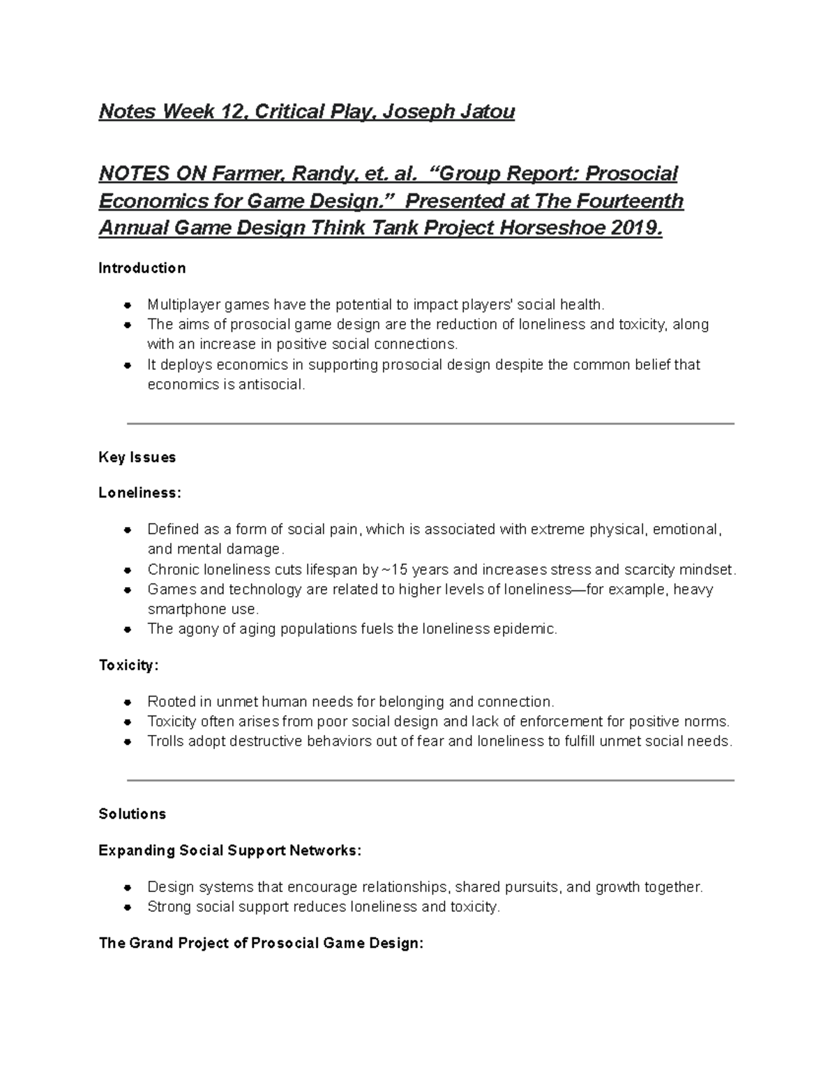 Week 12 Notes: Critical Play & Prosocial Game Design Concepts - Studocu