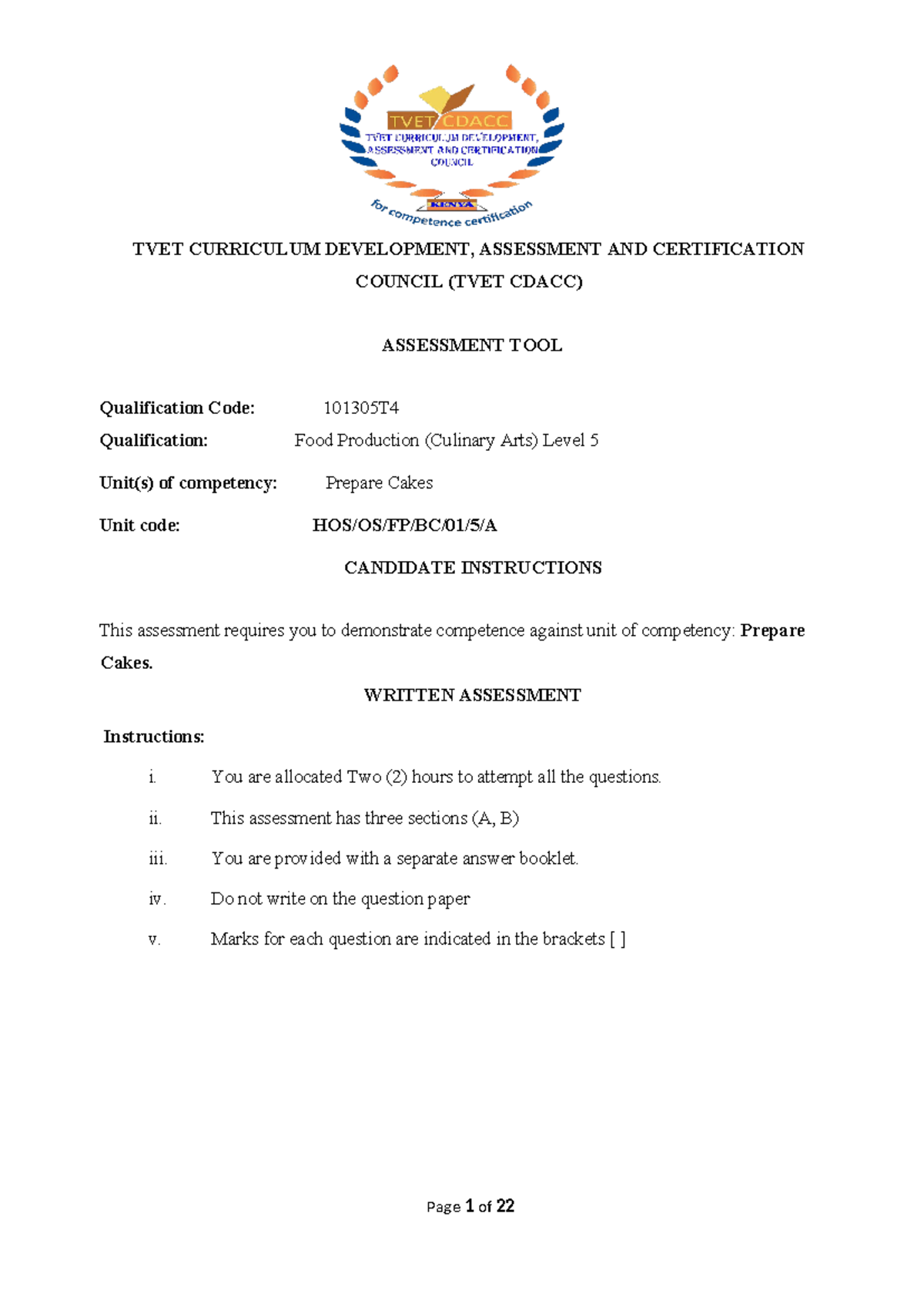 Practical Assessment: Prepare Cakes - Food Production 101305T - Studocu