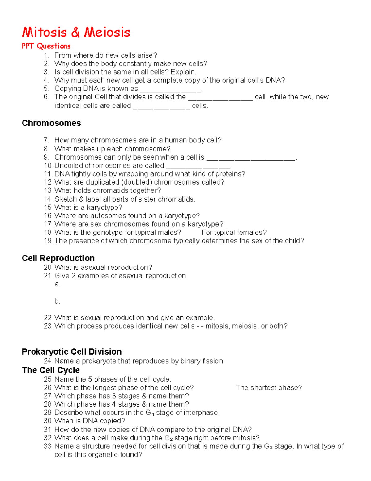 Mitosis and Meiosis Study Guide: Key Concepts & Questions - Studocu