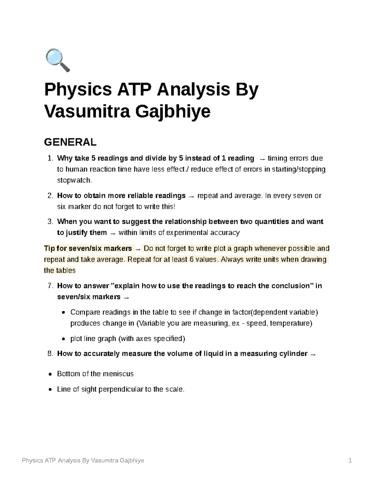 Physics ATP Analysis Notes - Vasumitra Gajbhiye - Studocu