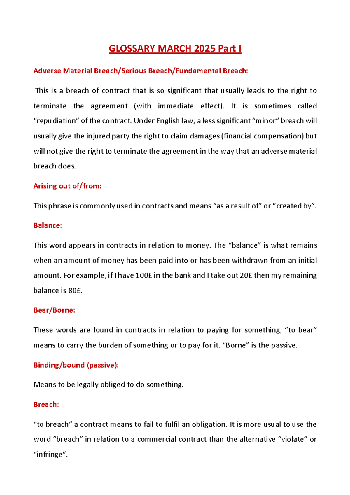 Legal Glossary March 2025: Key Terms & Definitions (Part I) - Studocu